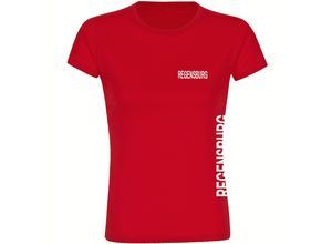 4068859572914 - multifanshop Damen T-Shirt - Regensburg - Brust & Seite - Druck weiß - Frauen