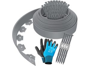 4255598311618 - KESSER® Flexible Rasenkante aus Kunststoff Länge 10m Höhe 5cm mit 50 Erdanker + Handschuhe Beeteinfassung Beetumrandung Beetbegrenzung Mähkante Pflastersteine Palisade