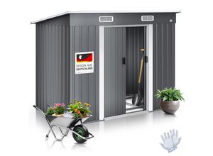 4255598357364 - KESSER® - Gerätehaus L Metall 4 m³ mit Fundament 210x122x186 cm 2x Schiebetür & Fundament Geräteschuppen Gartenhaus Schrank Pultdach Garten Schuppen Inkl Arbeitshandschuhe