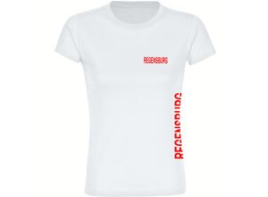 4068859572846 - multifanshop Damen T-Shirt - Regensburg - Brust & Seite - Druck rot - Frauen