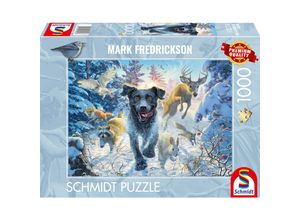 4001504585587 - Mark Fredrickson Hundeliebe - schwarzer Labrador im Schnee Puzzle