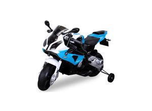 4056551008749 - Kindermotorrad BMW S 1000 RR lizenziert 70 Watt EVA-Vollgummireifen Stützräder 12 V Soundmodul (Blau)