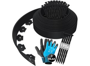 4255598314213 - KESSER® Flexible Rasenkante aus Kunststoff Länge 10m Höhe 5cm mit 50 Erdanker + Handschuhe Beeteinfassung Beetumrandung Beetbegrenzung Mähkante Pflastersteine Palisade