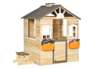 4251774952590 - Kinderspielhaus mit Blumentopfhalter bunt 113L x 94B x 1345H cm gartenspielhaus mit tür fenster bank