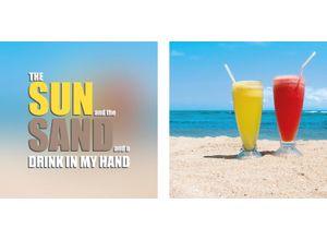 4049009163046 - Leinwandbild »Drink in my Hand« Getränke-Strand-Strandbilder-Meer-Meer Bilder-Kunst-Modern-Spa-Spa Bilder-Sprüche-Sprüche & Texte-Schriftzug-Schriftzüge (Set) Premium-Leinwandstoff Handarbeit aus Deutschland Spruch 2er Set