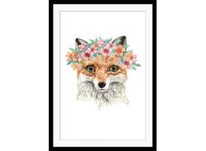 4049009891413 - Bild QUEENCE Viola Bilder Gr B H 50 cm x 60 cm Wandbild Füchse Hochformat rosa (rosa braun) Kunstdrucke Fuchs gerahmt Blumen