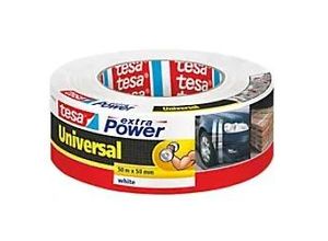 4042448033406 - tesa extra Power Universal Gewebeband - Gewebeverstärktes Ductape zum Reparieren Befestigen Bündeln Verstärken oder Abdichten - Weiß - 50 m x 50 mm