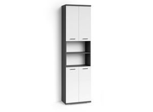 4251942212570 - Byliving - Badezimmer-Hochschrank nebraska   Anthrazit matt Türen Hochglanz weiß lackiert   b 50 h 192 t 315 cm   4 Türen mit offenen Elementen &