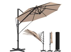 4260729116154 - KESSER® Sonnenschirm Ampelschirm SUN Rund XL Ø330 cm Inkl Abdeckung + Windsicherung 7-Fach Verstellbar Drehbar Neigbar Kippbar Groß 360° Drehbar Gartenschirm mit Kurbel Sonnenschutz UV50+