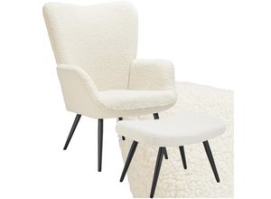 4061173268549 - tectake® Ear Sessel gepolstert - Skandinavischer Stil Teddy Chair Wohnzimmer Schlafzimmer Lounge Chair Belastbarkeit bis 150 kg - mit Fußhocker - div Varianten - Bouclé - creme schwarz