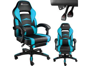 4061173243225 - tectake® Racing Bürostuhl ergonomische Form mit Fußstütze und verstellbarer Rückenlehne Kunstlederbezug inklusive abnehmbarem Lendenkissen inklusive Lendenkissen Belastbarkeit 120 kg
