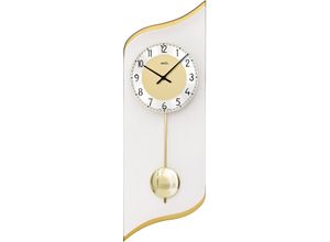 4037445153332 - Pendelwanduhr AMS W7437 gold (goldfarben) Wanduhren B H L 19cm x 3cm x 55cm QuarzuhrGlasgehäuseEsszimmerWohnzimmerMade in Germany