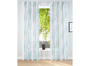 6920192967100 - Gardine MY HOME Dimona Gardinen Gr 145 cm Ösen 140 cm weiß (weiß petrol) Ösen Gardine 2-er Set transparent Voile Polyester Wellen