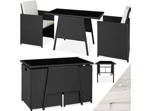 4061173030955 - tectakeÂ® - Geflechtsitzgruppe für 2 Personen platzsparende Outdoor-Möbel 2 Sessel und 1 Tisch ideales Balkon-Lounge-Set Gartenmöbel Terrassenmöbel wetterfest - schwarz - Poly-Rattan