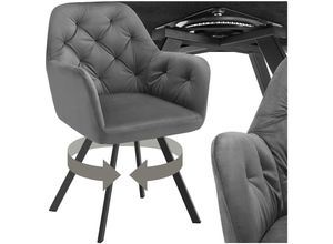 4061173262516 - tectake® - Drehstuhl in Samtoptik - Esszimmerstuhl mit Armlehnen - Ergonomischer Sitz und Rückenlehne - 180-Grad-Drehung - Moderner Stuhl mit Stahlbeinen - Verschiedene Farben - Anthrazit
