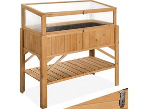 4061173042255 - tectake® Hochbeet aus Holz mit Ablage und Frühbeet-Aufsatz Hohlkammerplatten und arretierbares Dach Füllmenge 130 l 119 x 53 x 124 cm