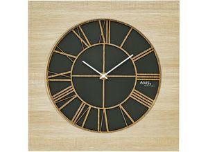 4037445158245 - Wanduhr AMS W9641 braun (sonomafarben) Wanduhren B H L 50cm x 4cm x 50cm Quarzuhr Holzgehäuse skelettiertes Zifferblatt WohnzimmerEsszimmer