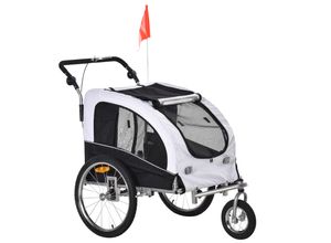 4250871279210 - Hunde-Fahrradanhänge mit beidseitiger Feststellbremse weiß schwarz 130 x 90 x 110 cm (LxBxH) Hundeanhänger Hundejogger pet bike trailer