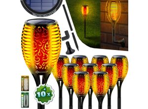 4260751949324 - KESSER® Gartenfackel Solar Set Solarleuchten Flamme mit Wandhalterung + Erdspieß Licht-Sensor Wetterfest Garten Solarleuchte Fackel Lichter LED Gartenlampe Solarlampe Flammenlicht