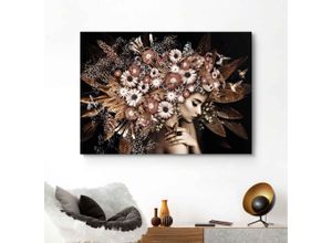 8714597598315 - Wandbild REINDERS Wandbild Blumenreichtum Frau - Schmetterling Strauß Romantik Bilder Gr B H 140 cm x 100 cm Blumen 1 St braun Kunstdrucke