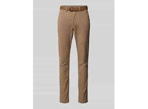 4063421122139 - Herren Slim Chino Hose mit Gürtel - Slim Fit - Beige - Olive-Schwarz