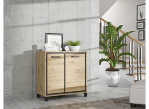 5904767893507 - Kommode Trondheim schwarz (artisan eiche schwarz eiche) B914cm H912cm T415cm FSC-zertifizierter Holzwerkstoff Metall Sideboards Breite 91 cm