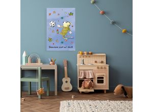 4262513380598 - Leinwandbild LUCKYLINDE Der kleine Tiger mit Fußball - Gemeinsam stark bunt (farbe bild(er) bunt) B60cm H90cm T2cm Canvas Holzrahmen Bilder Exklusive JANOSCH Kindermotive