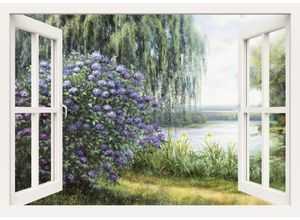 4059745124614 - Leinwandbild HOME AFFAIRE Heins A Hortensien am See Bilder Gr B H 100 cm x 70 cm grün Leinwandbilder