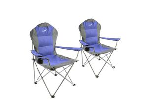4051814391866 - 2er Set Deluxe Campingstuhl Angelstuhl blau grau gepolstert klappbar Armlehne mit Getränkehalter Maße L 57cm x B 90cm x H 110 cm