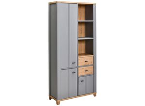 9010585652328 - Hom`in Regal  Grau Eiche Artisan  Kunststoff  7 Fächer  2 Schubladen  95x203x40 cm  Typenauswahl Beimöbel erhältlich  Wohnzimmer Regale