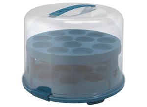 7610859239600 - Rotho FRESH Tortenglocke XL mit Trays 26 cm Höhe Tortentransportbox auch zur sicheren Aufbewahrung von Kuchen u Muffins geeignet Farbe horizon blue