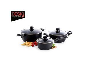 4057984015489 - Atrigo Kochtopfset  Schwarz  Metall Glas  6-teilig  43 L25 L13 L  rund  105 cm  Gegengriff  Kochen Töpfe Topfsets