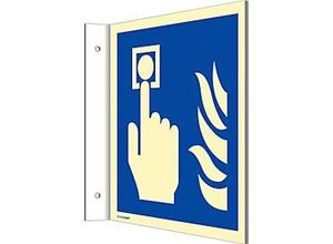 4060081065950 - moedel Fahnenschild „Hausalarm Brandmelder Flamme“ Leuchtklasse C 160 mcd m² bis 20 m L 200 x B 200 mm Aluminium blau-weiß