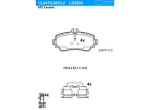 4057651661919 - ATE Bremsbelagsatz Scheibenbremse Ceramic vorne rechts links mit Zubehör für MERCEDES-BENZ A1684201220 1684201220 A1684201520 130470-28332