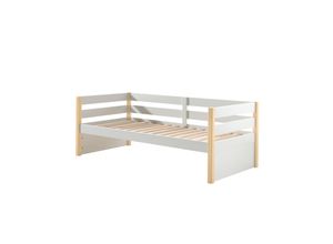 5420070237369 - Kojen Bett Margrit mit Umrandung u Rolllattenrost Liegefläche 90 x 200 Ausf Weiß lackiert Bettpfosten Kiefer natur lackiert