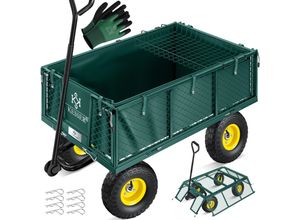 4255598314299 - KESSER® Gartenwagen Bollerwagen Transportwagen 700kg belastbar Gartenkarre inkl herausnehmbare Plane Luftreifen Gerätewagen Handwagen vielseitig einsetzbar inkl Handschuhe + Ablage