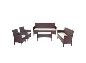 4057651292861 - 3-2-1-1 Poly-Rattan Garten-Garnitur Hamar Lounge-Set Sitzgruppe Sofa ~ braun-meliert Kissen creme