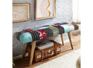 4251757705953 - Sitzbank Samt   Massivholz Bank Bunt 117x51x38 cm Bettbank Patchwork Design Polsterbank Flur Modern Gepolsterte Stoffbank Esszimmer Flurbank ohne