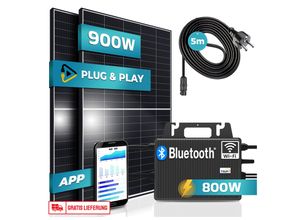 4255656231735 - SUNNIVA® Balkonkraftwerk Black Frame 900 800W Solaranlage mit 800W TSUN Micro Wechselrichter mit WIFI Bluetooth upgradebar drosselbar 2x450W Solarmodule 5m Kabel Solarkabel Photovoltaikanlage PV