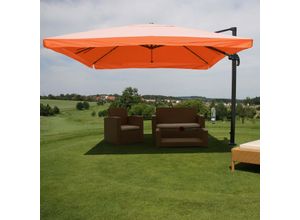 4057651221663 - Gastronomie-Ampelschirm MCW-A96 Sonnenschirm 3x4m (Ø5m) Polyester Alu 26kg ~ Flap terracotta ohne Ständer drehbar