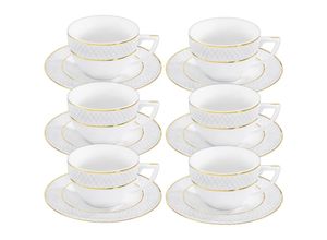 8682455436980 - Tassen mit Untertassen - Goldmuster - 6er-Set - 90 ml - Kaffeetassen aus Porzellan