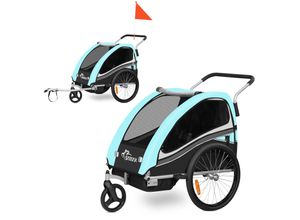 4260595753965 - 360° drehbarer Fahrradanhänger 2in1 Jogger - in Türkis - Black Edition