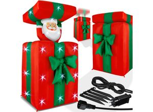 4260598879280 - KESSER® Aufblasbarer Weihnachtsmann Geschenk Nikolaus 152cm Groß Springt-aus-der-Box Weihnachten LED Beleuchtet Deko inkl Befestigungsmaterial Weihnachtsdekoration Weihnachtsdeko