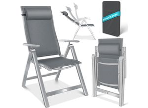 4255598323246 - KESSER® Gartenstuhl Hochlehner mit Armlehnen Aluminium Klappstuhl inkl Kopfkissen Campingstuhl 7-Fach Verstellbar Rückenlehne Atmungsaktiv & Wetterfest Klappbar & Anti-Rutsch