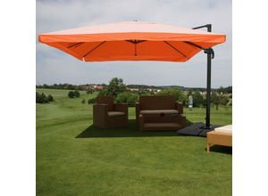 4057651221632 - Gastronomie-Ampelschirm MCW-A96 Sonnenschirm 3x4m (Ø5m) Polyester Alu 26kg ~ Flap terracotta mit Ständer