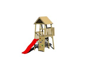 4751017090831 - Wendi Toys Kinderspielhaus Kletterturm Hase mit Rutsche und Kletterwand holz   rot