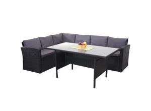 4057651292519 - Poly-Rattan-Garnitur MCW-A29 Gartengarnitur Sitzgruppe Lounge-Esstisch-Set schwarz ~ Kissen dunkelgrau