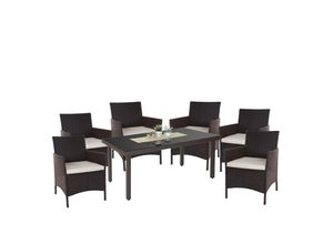 4057651304069 - Poly-Rattan-Garnitur Hamar Gartenmöbel Balkon-Set Sitzgarnitur ~ braun Kissen creme