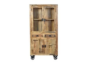 4059865160318 - Vitrine Rustic Mangoholz Wohnzimmerschrank Schrank Vitrinenschrank Anrichte