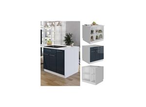 4066731408818 - Kücheninsel Fame-Line Dunkelblau Hochglanz Weiß 90 cm mit Schublade ohne Arbeitsplatte Vicco
